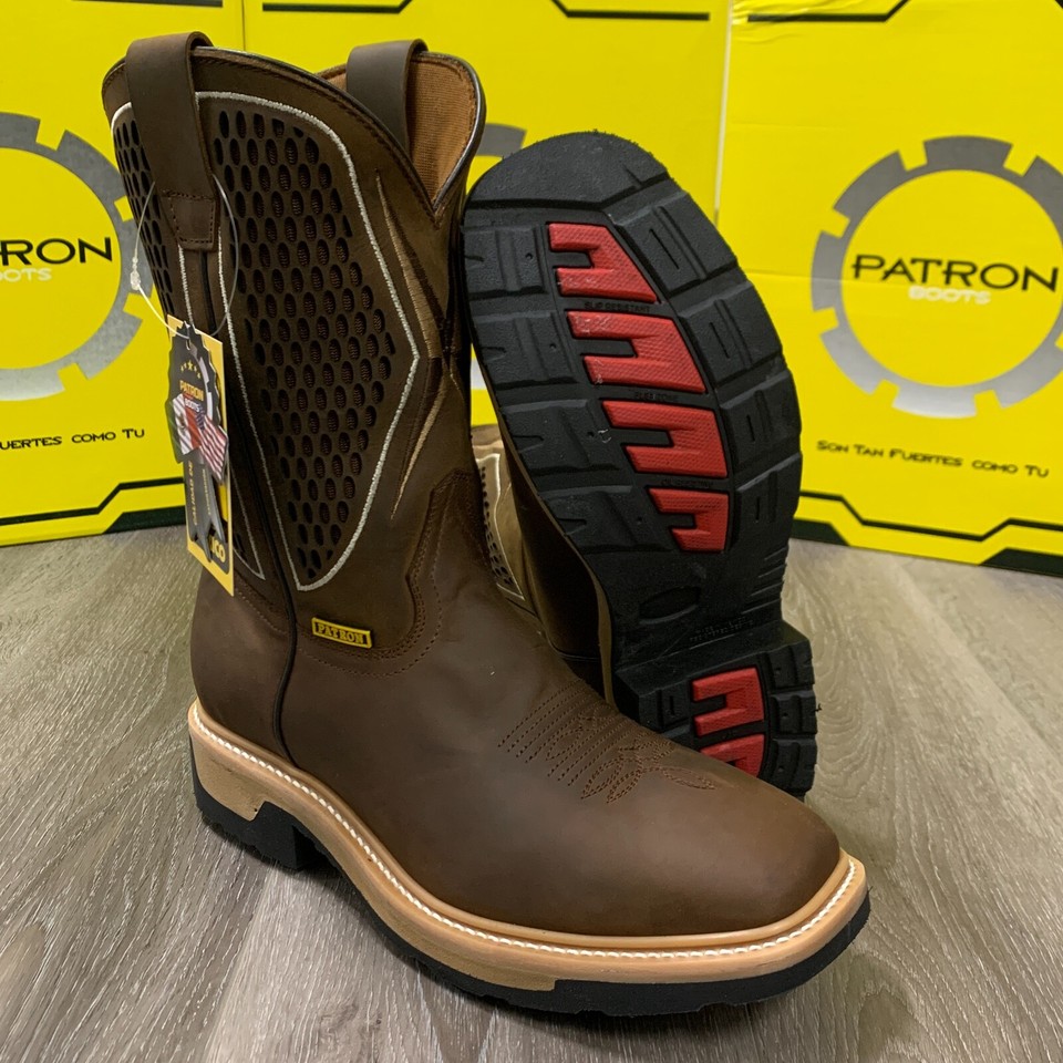 MEN'S SQUARE STEEL & SOFT TOE WORK BOOTS COWBOY BROWN GENUINE LEATHER ...