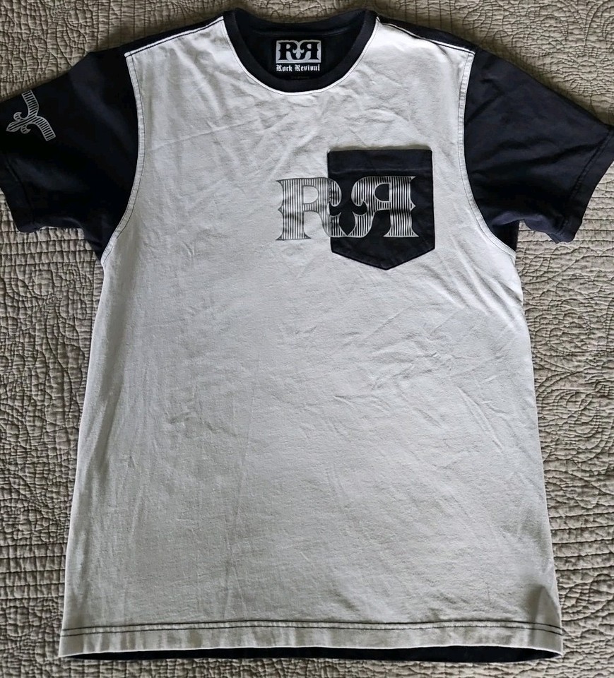 Rock Revival White Black Graphic Short Sleeve T Shirt Medium Back Hit ...