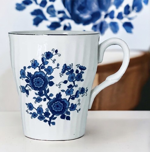 Wedgwood & Co LTD ROYAL BLUE Flowers Swirl White Ironstone Mug | eBay