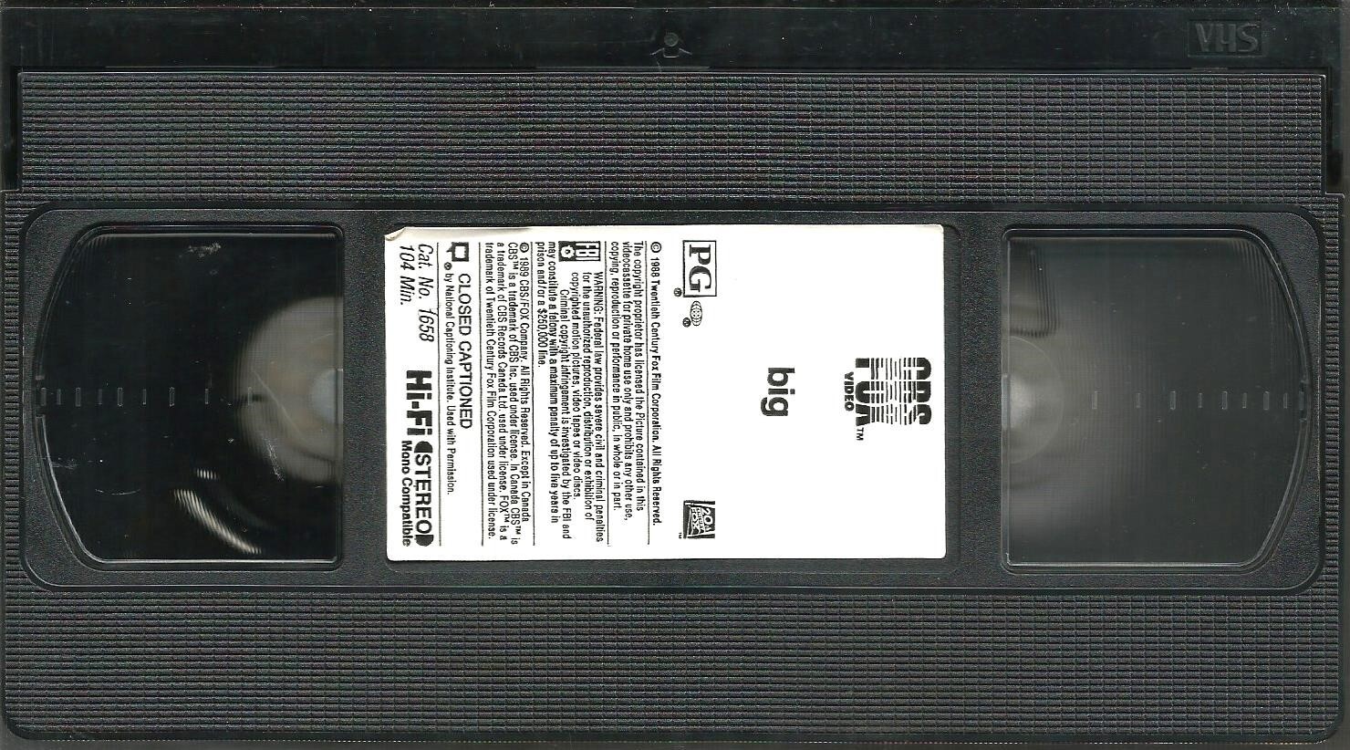 Big VHS 1989 Tom Hanks Elizabeth Perkins Robert Loggia John Heard ...