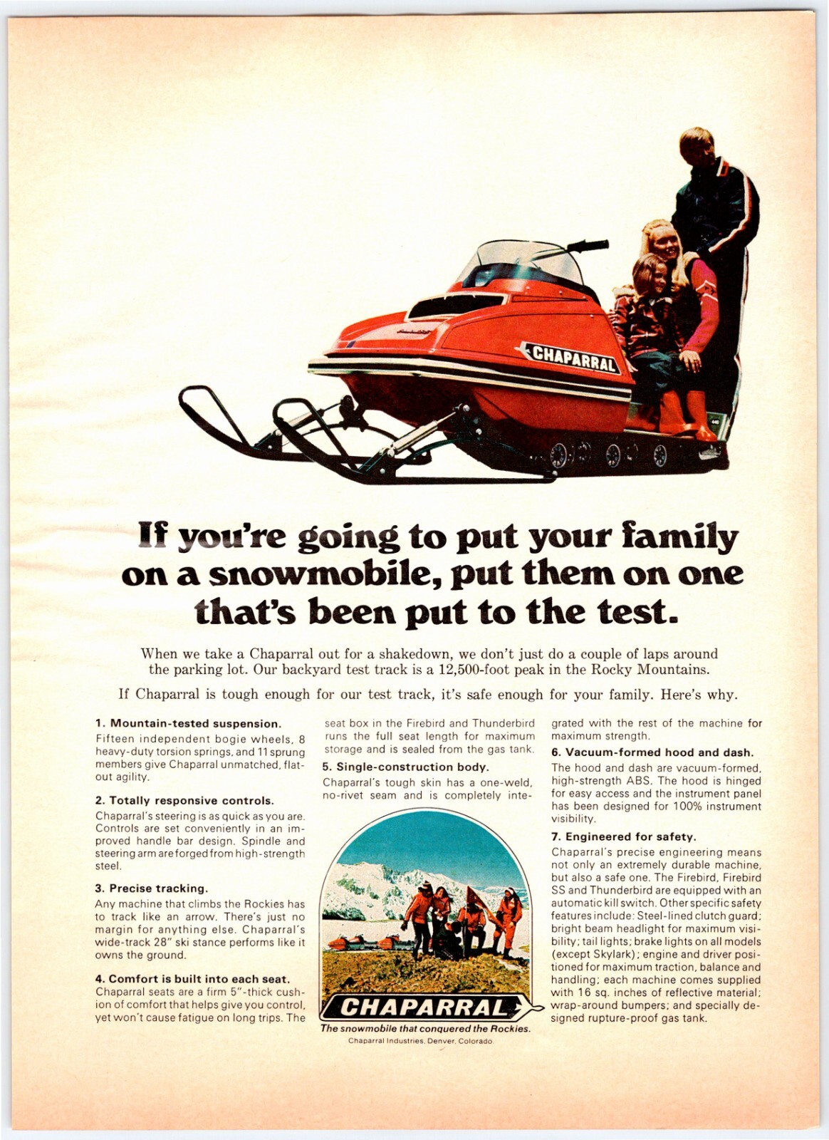 1971 CHAPARRAL SNOWMOBILE Vintage 1970's 8"X10.75" Magazine Ad M345 | eBay