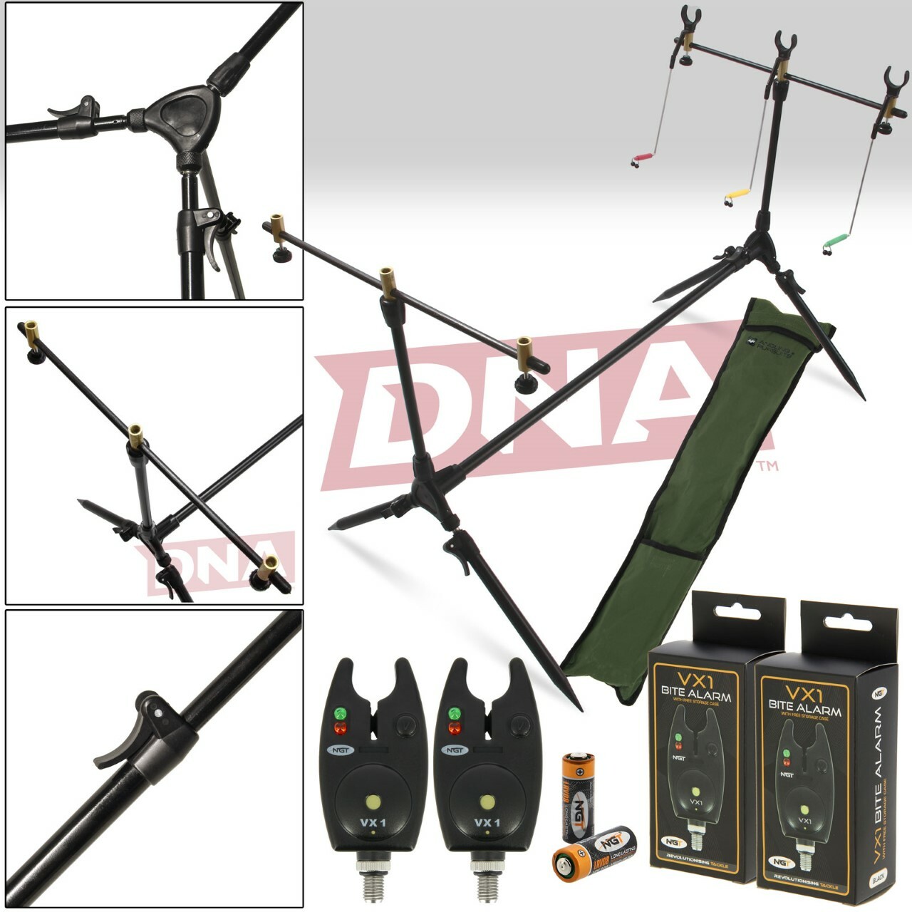 Carp Fishing Rod Pod And Alarm Set With 2 Bite Alarms 3 x Rests ...