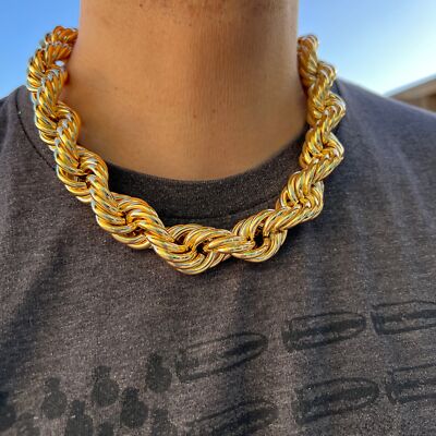 Mens 14k Gold Plated Chain Hollow Rope Big Dookie 20MM x 20" Hip Hop ...