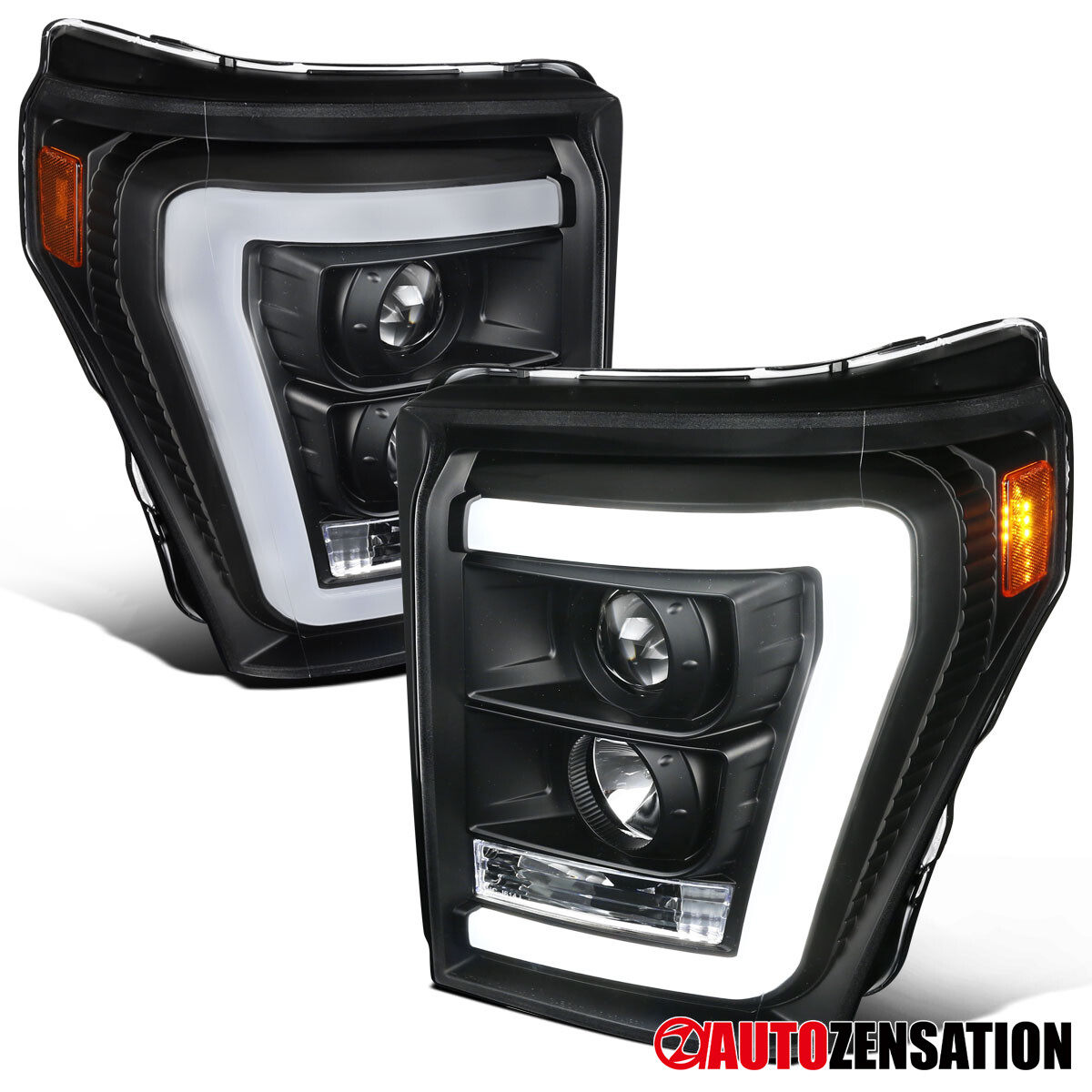 Fit 2011-2016 Ford F250 F350 F450 Black LED Bar Projector Headlights ...