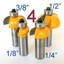 4pc 1/2" Shank Radius 1/2",3/8",1/4",1/8" Cove Convex Router Bit Set ...