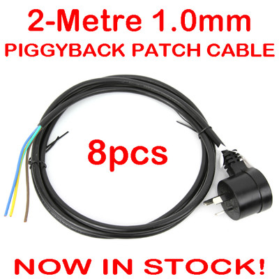 8x 2 Metre Piggyback Power Patch Cable Lead Cord Black Piggy Back Plug ...