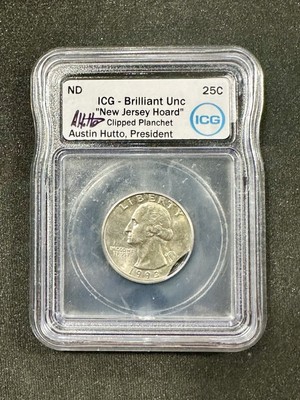 Error Quarter Clipped Planchet/New Jersey Hoard/ICG/Hutto Signed ...