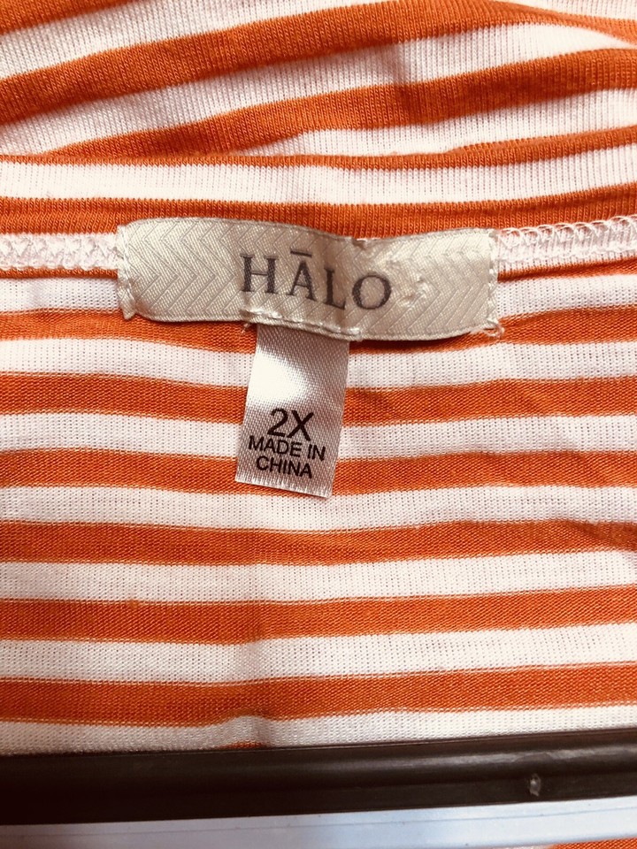 Women's Halo Hilo Shirt Blouse Short Sleeve Plus Size 2X Orange 🍊White ...