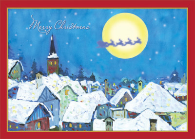 Santa Flying Across Moon Designer Greetings Christmas Card | eBay