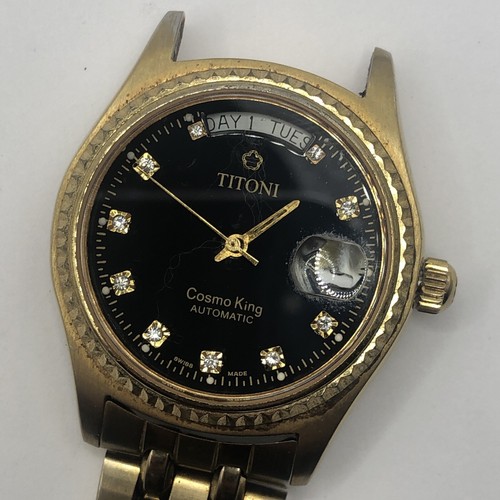 TITONI Cosmo King 777 Automatic Day Date Black Diamond Dial 37mm Not Working | eBay