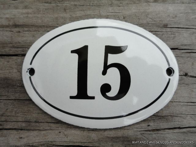 SMALL ANTIQUE STYLE ENAMEL DOOR NUMBER 15 SIGN PLAQUE HOUSE NUMBER SIGN ...