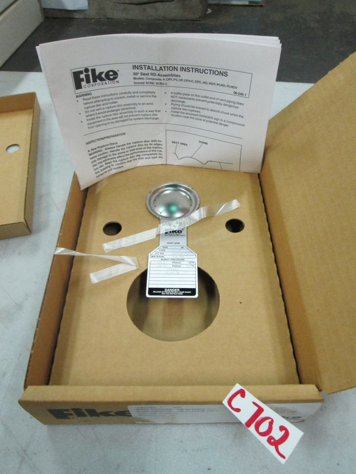 Fike 1.5" Rupture Disc 186.90 PSIG @ 72F Type: HOV BT Material: 316 TEF ...