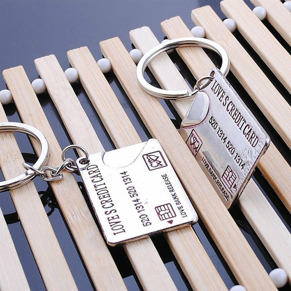 Lovers Credit Card Couple Keyrings Set Silver Metal Puzzle Keyrings Key ...