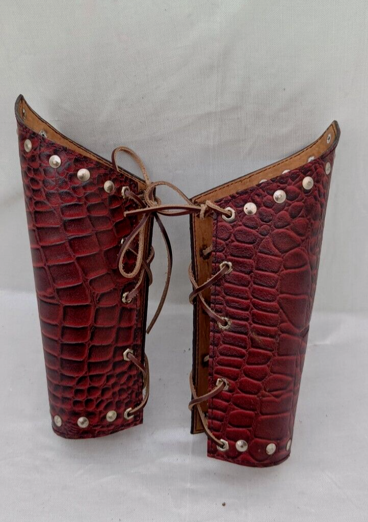 Red Black Medieval Era red Leather armor arm guard in made cosplay | eBay