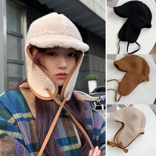 Thick Warm Fluffy Fur Hat Ear Protection Ski Caps Cute Bib Hat Autumn ...