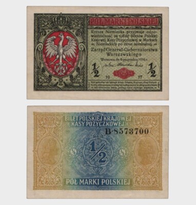 Poland - 1916 - 1/2 Marki - "aUNC" - #CO2421 | eBay