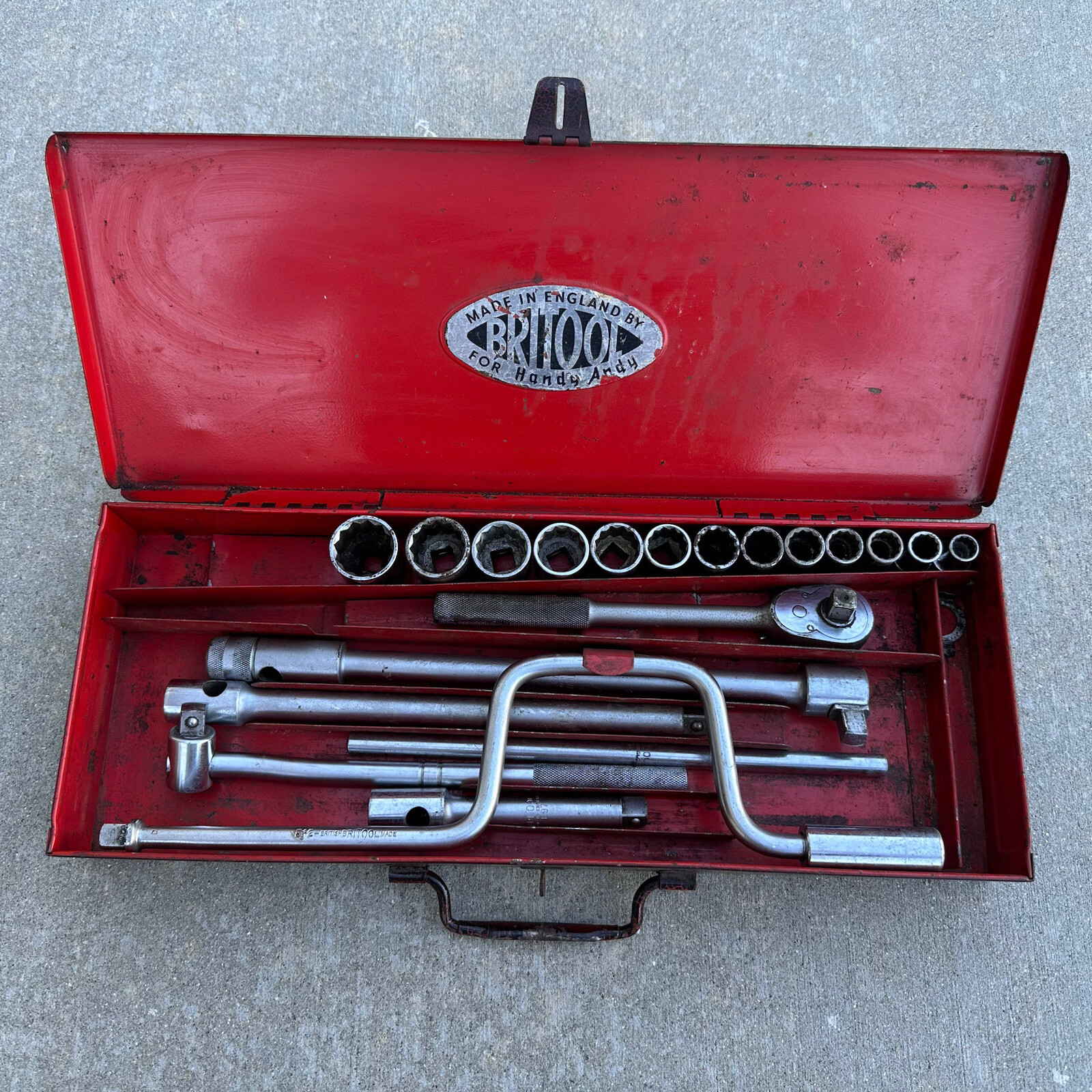 VINTAGE BRITOOL SOCKET Wrench SET Made England 1/2” Drive 20pc W Case ...