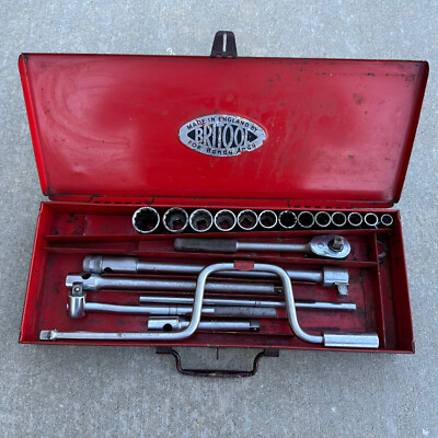 VINTAGE BRITOOL SOCKET Wrench SET Made England 1/2” Drive 20pc W Case ...