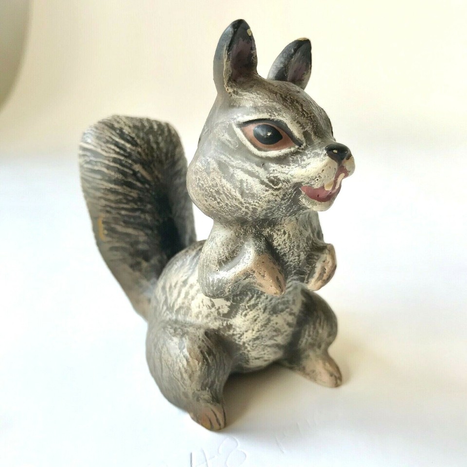 Vintage Squirrel Figurine Heavy Solid Metal Painted Brass Sculpture ...