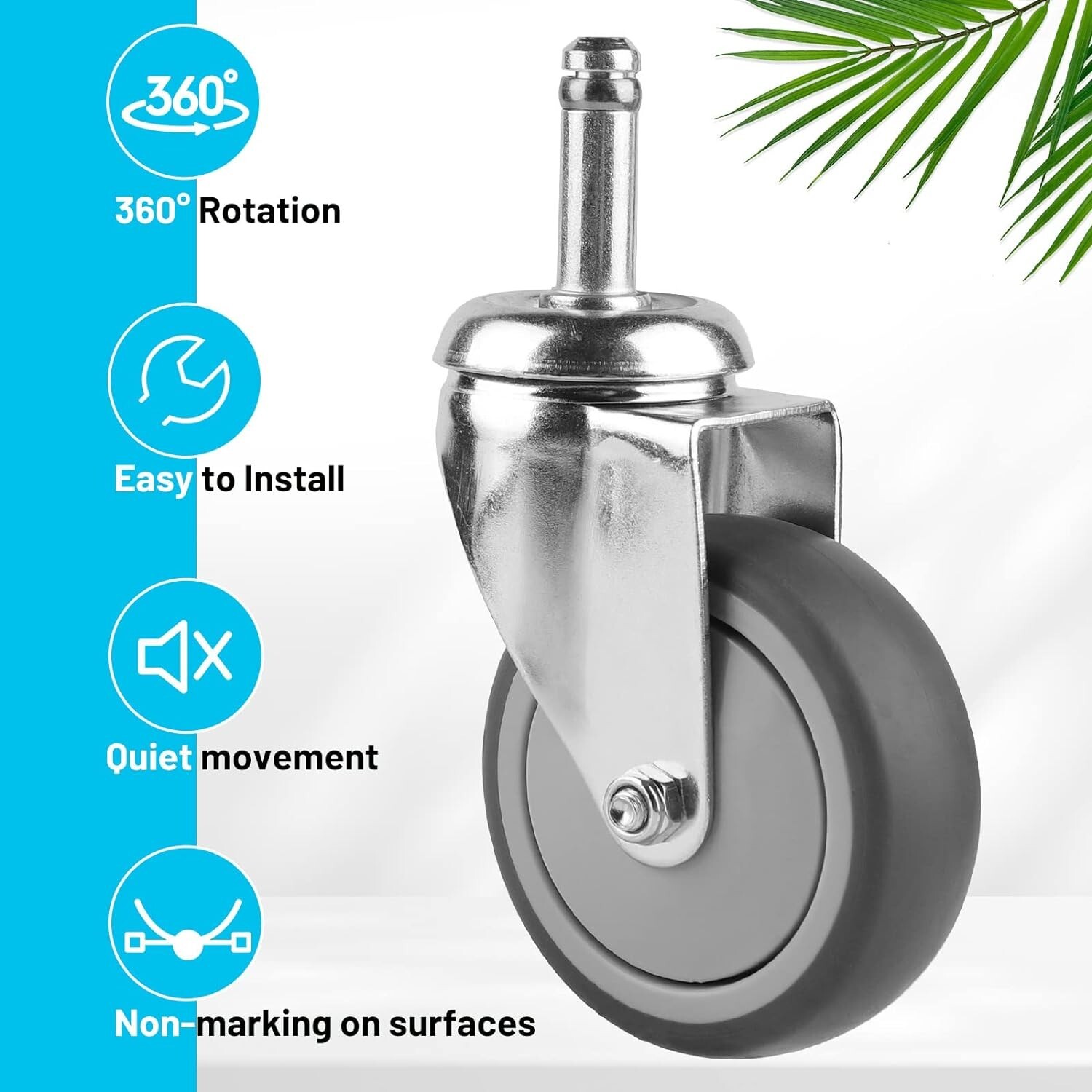 4-Inch Stem Casters Wheels, Heavy Duty TPR Replacement Wheels, Set of 4 ...