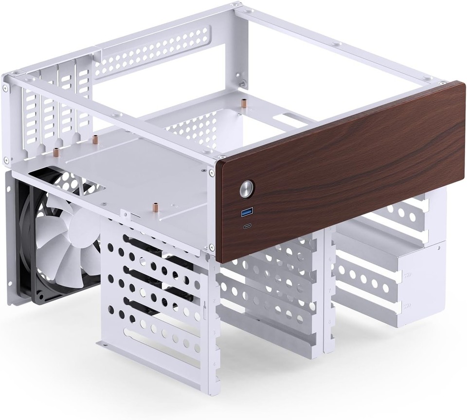 JONSBO N4 White NAS Pc Case, Walnut Wood, 8-Drive Bay/6 * 3.5 "HDD (4 ...