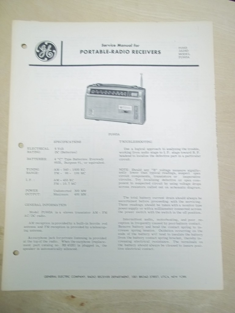 GE Service Manual~P1983/A AM-FM Radio Receiver~Original~General ...