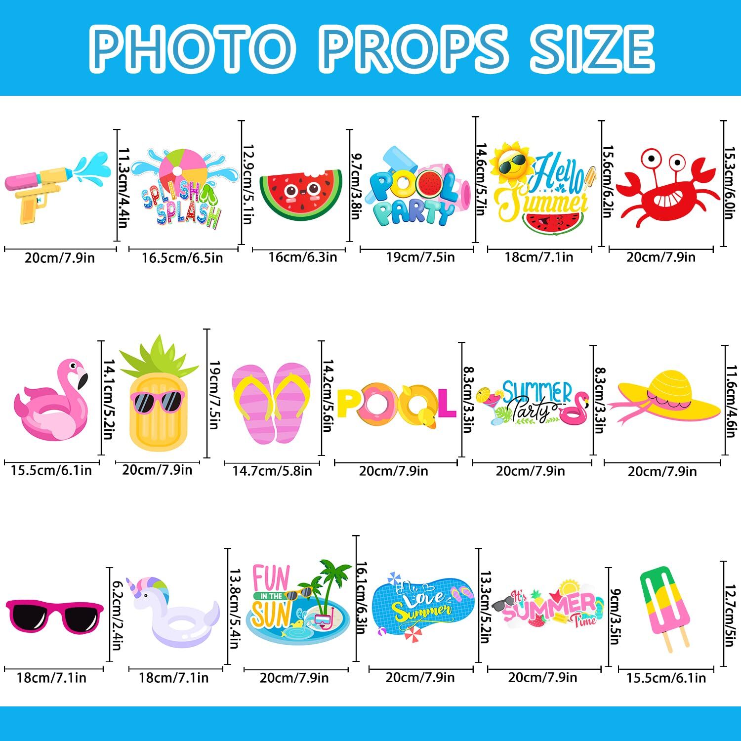 Pool Party Decorations Photo Booth Props Hello Summer Party Supplies ...