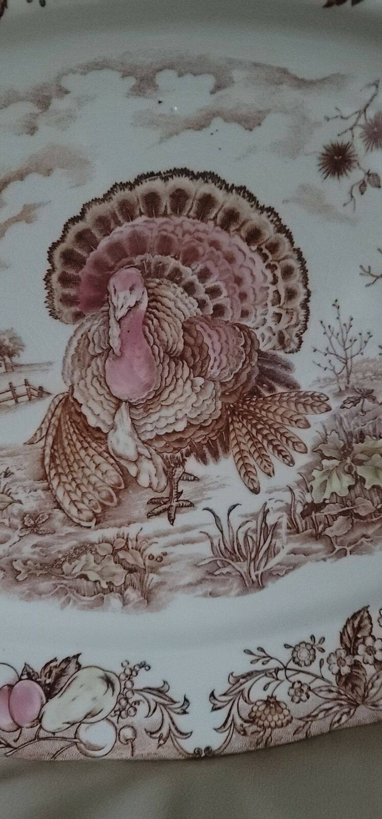 Thanksgiving 18" Oval Turkey vintage colorful transferware serving ...