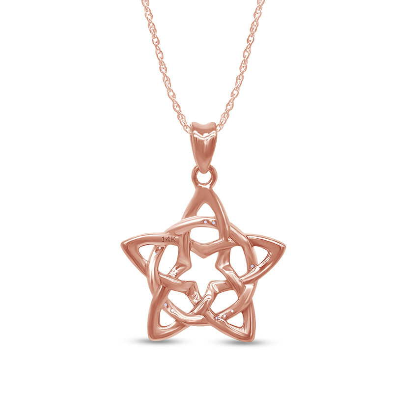 1/5ct Natural Diamond Pentacle Celtic Knot Star pendant Necklace 14k ...