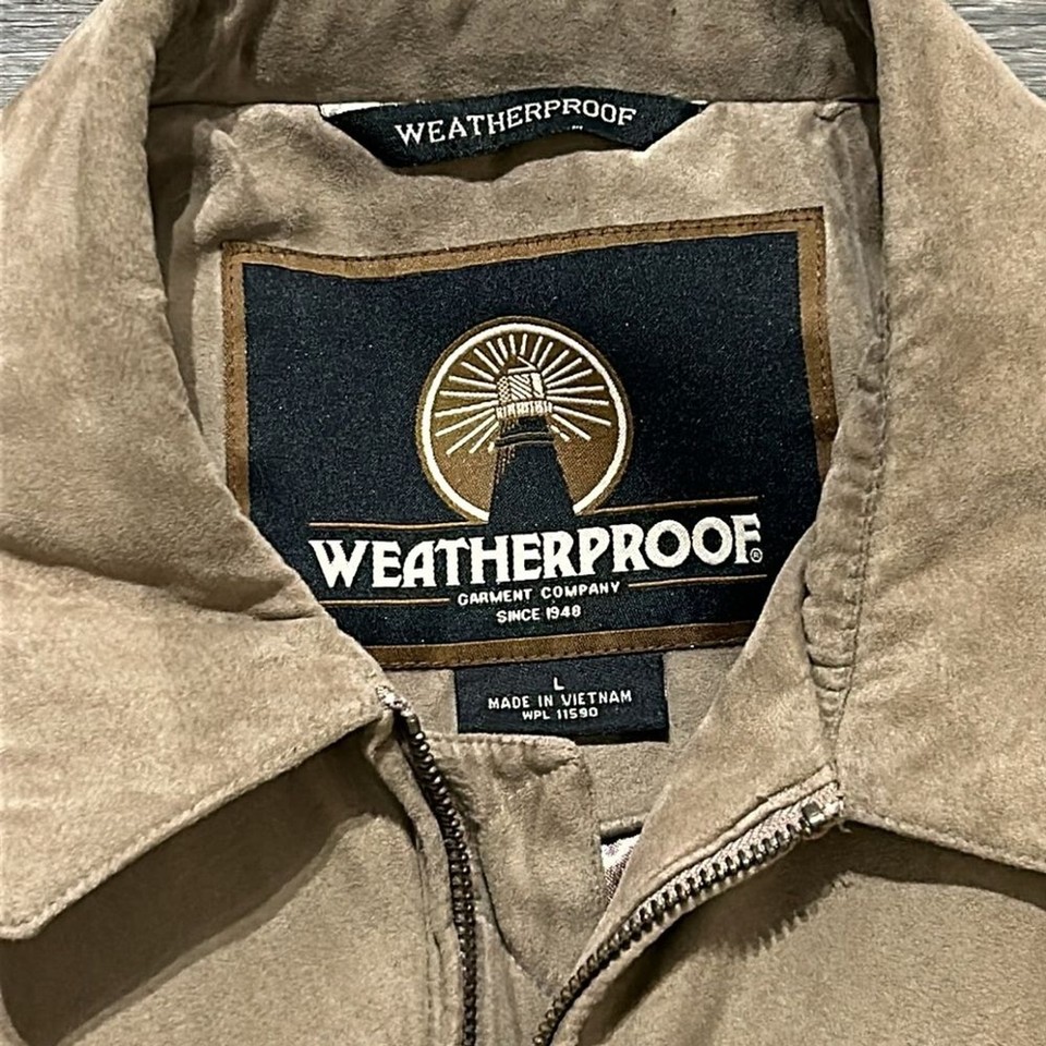 Weatherproof Garment Co Mens Large Bomber Golf Jacket Tan Faux Suede ...