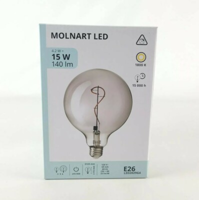 Ikea Molnart LED Bulb E26 140 Lumen Globe Gray Clear Glass 5" Spiral ...