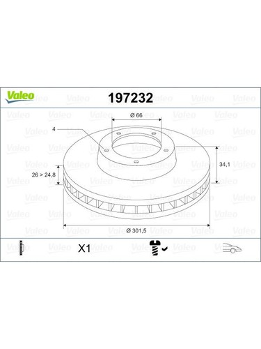 Valeo Disc Brake Rotor (Single) w/ Screw Vented 301.5mm (197232) | eBay