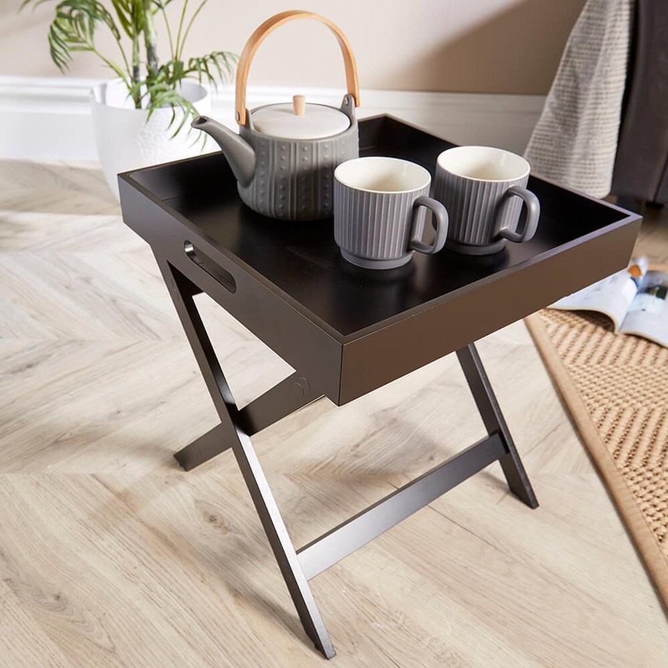 Folding Butlers Side Table Portable Wooden Food Serving Tray Drink ...