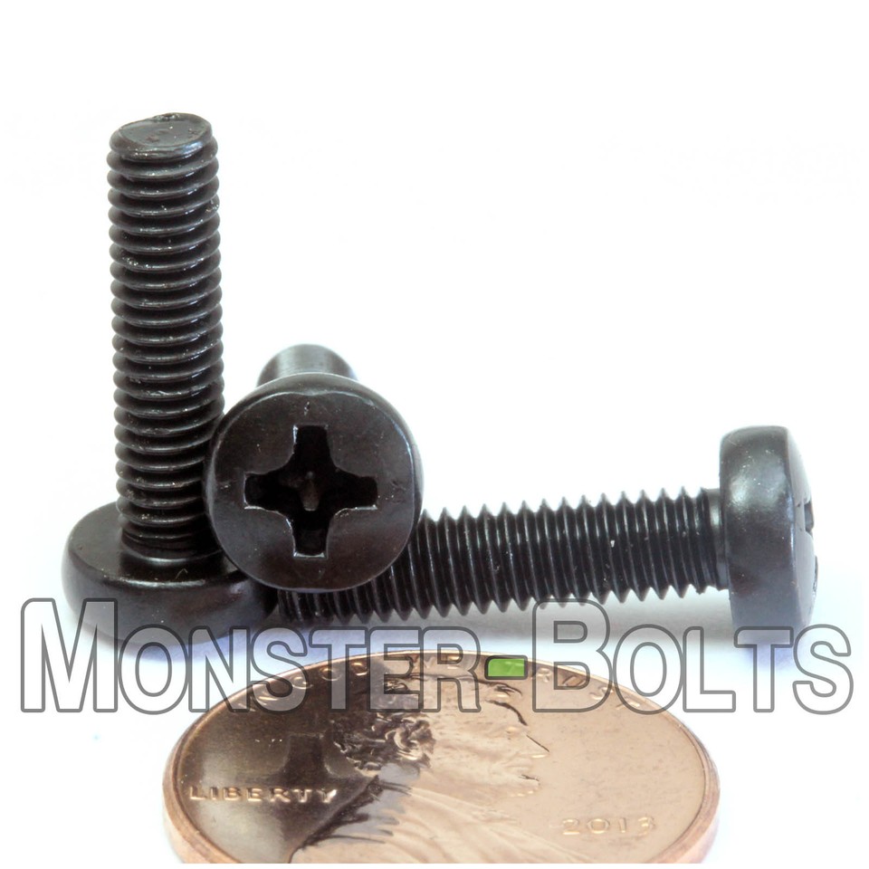 M4 / 4mm Phillips Pan Head Machine Screws, Steel, Black Oxide, DIN ...