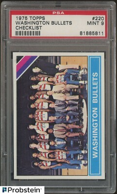 1975 Topps Basketball #220 Washington Bullets Team Checklist PSA 9 MINT ...