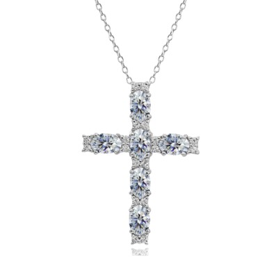 Oval-Cut Clear Cross 925 Silver Pendant Necklace Made with European ...