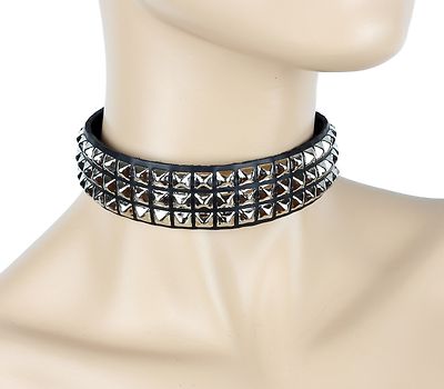 Three Row Mini 1/4" Pyramid Studded Punk Goth Rockers Collar Genuine ...
