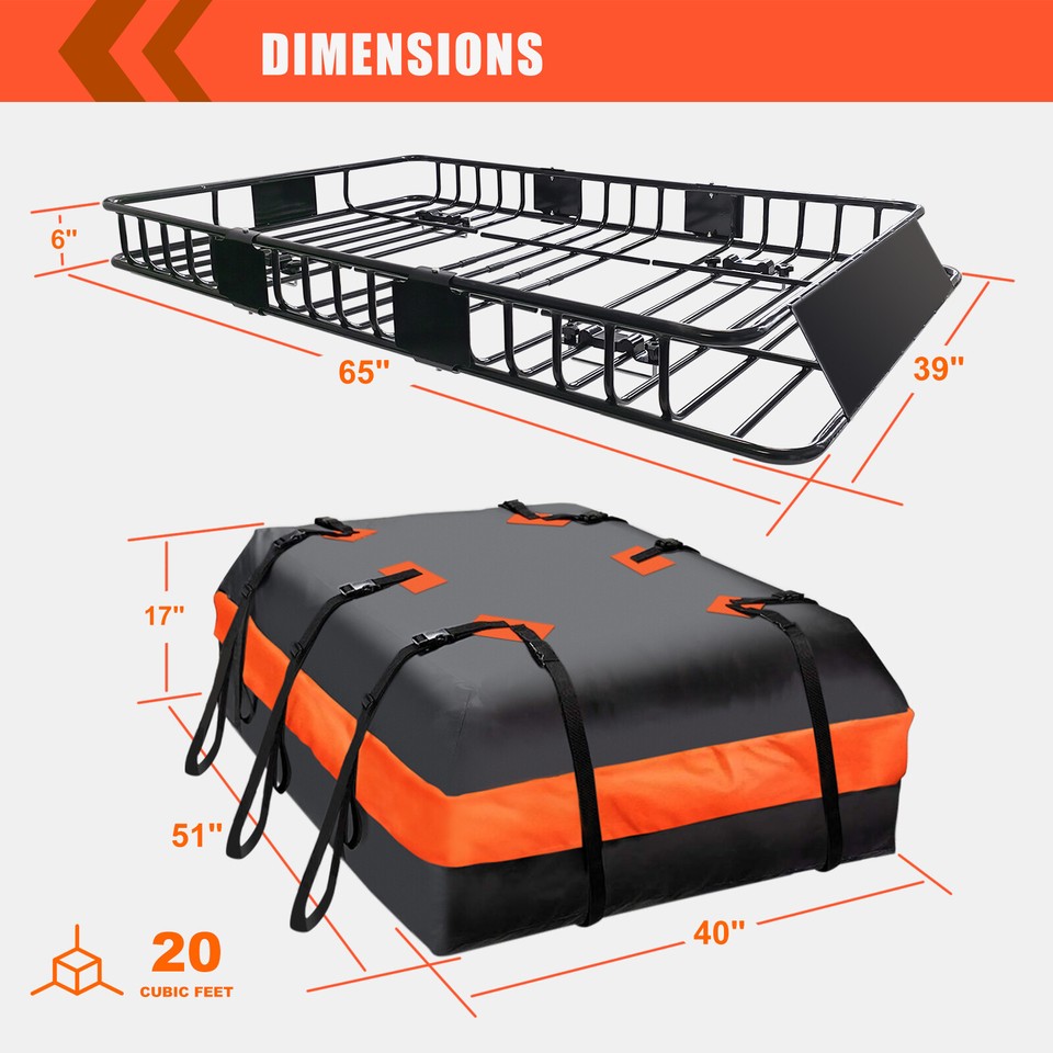 MeeFar Roof Rack 65"x39"x6" Cargo Carrier Basket & 20 Cu.ft. Waterproof ...