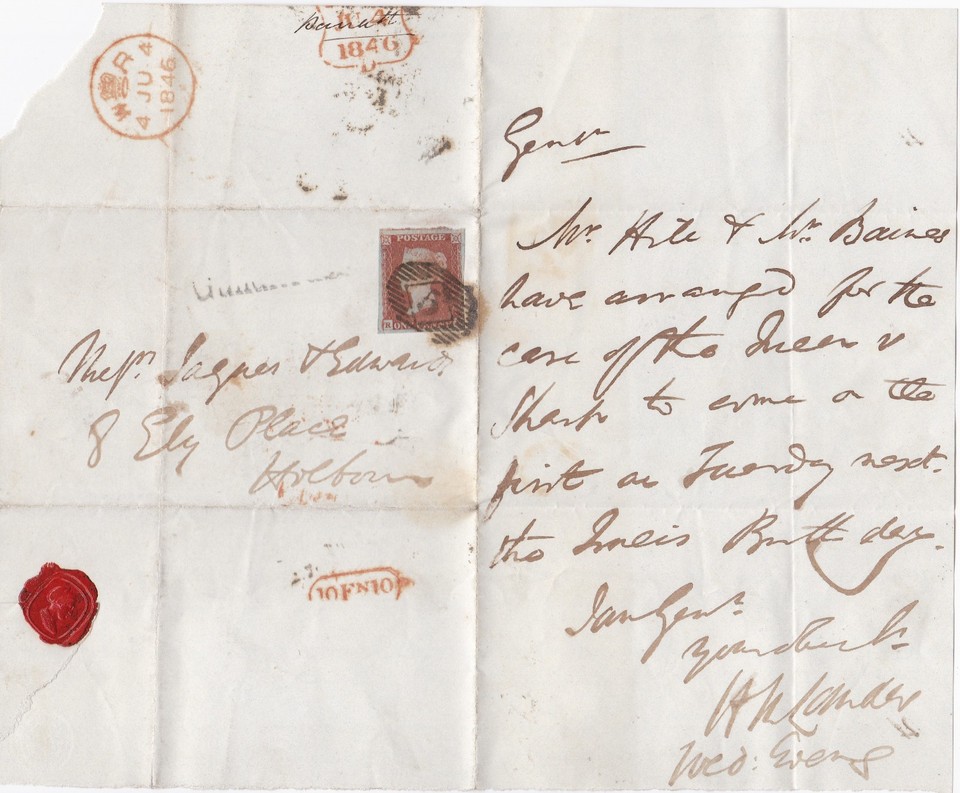 1846 QV FINE 1d PENNY RED STAMP ON LONDON FOLDED LETTER TO HOLBORN | eBay
