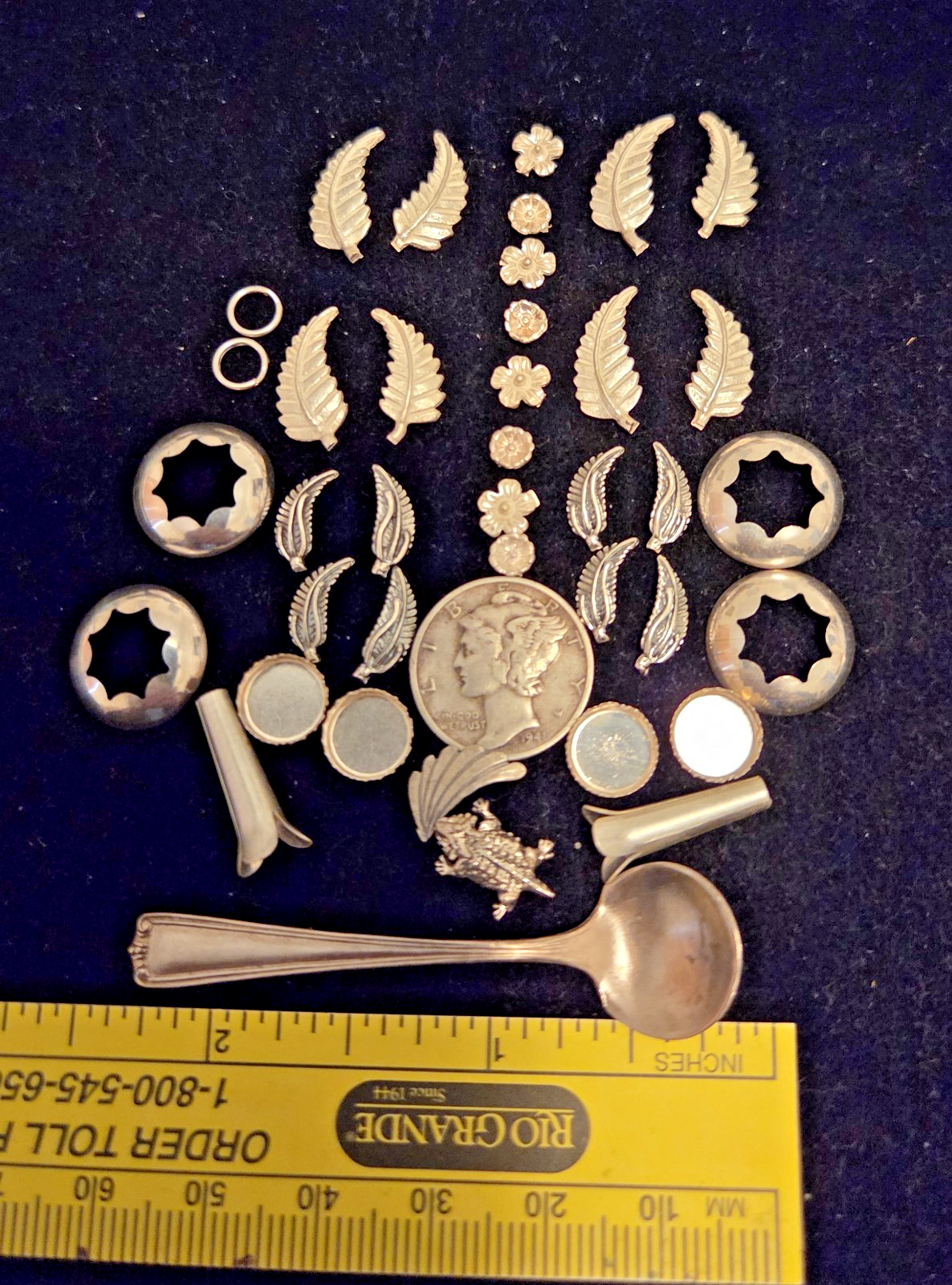 Sterling Silver lot of 39 embellishments + Sterling Silver Antique Salt ...