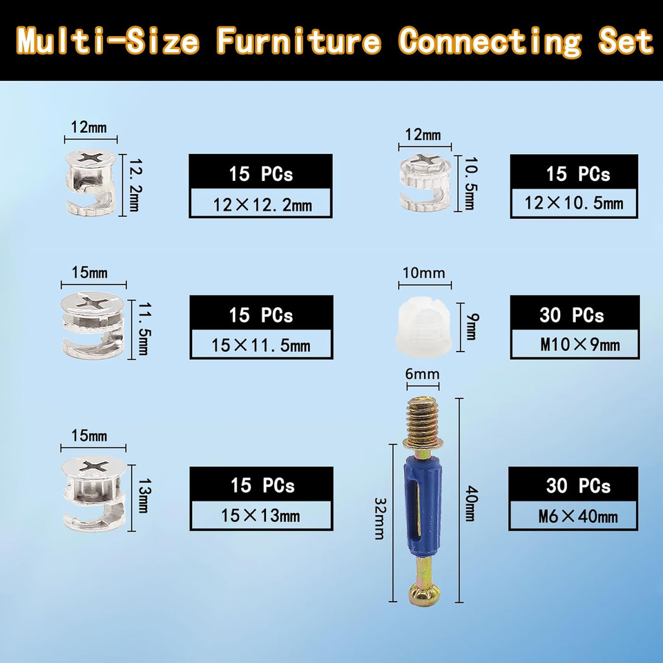 Furniture Cam Lock Fasteners, 120Pcs 3 in 1 Eccentric Wheels Furniture ...