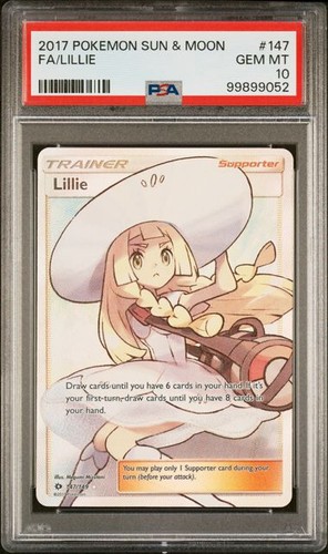 PSA 10 GEM MINT Lillie Sun & Moon Full Art Trainer Holo Pokemon Card ...