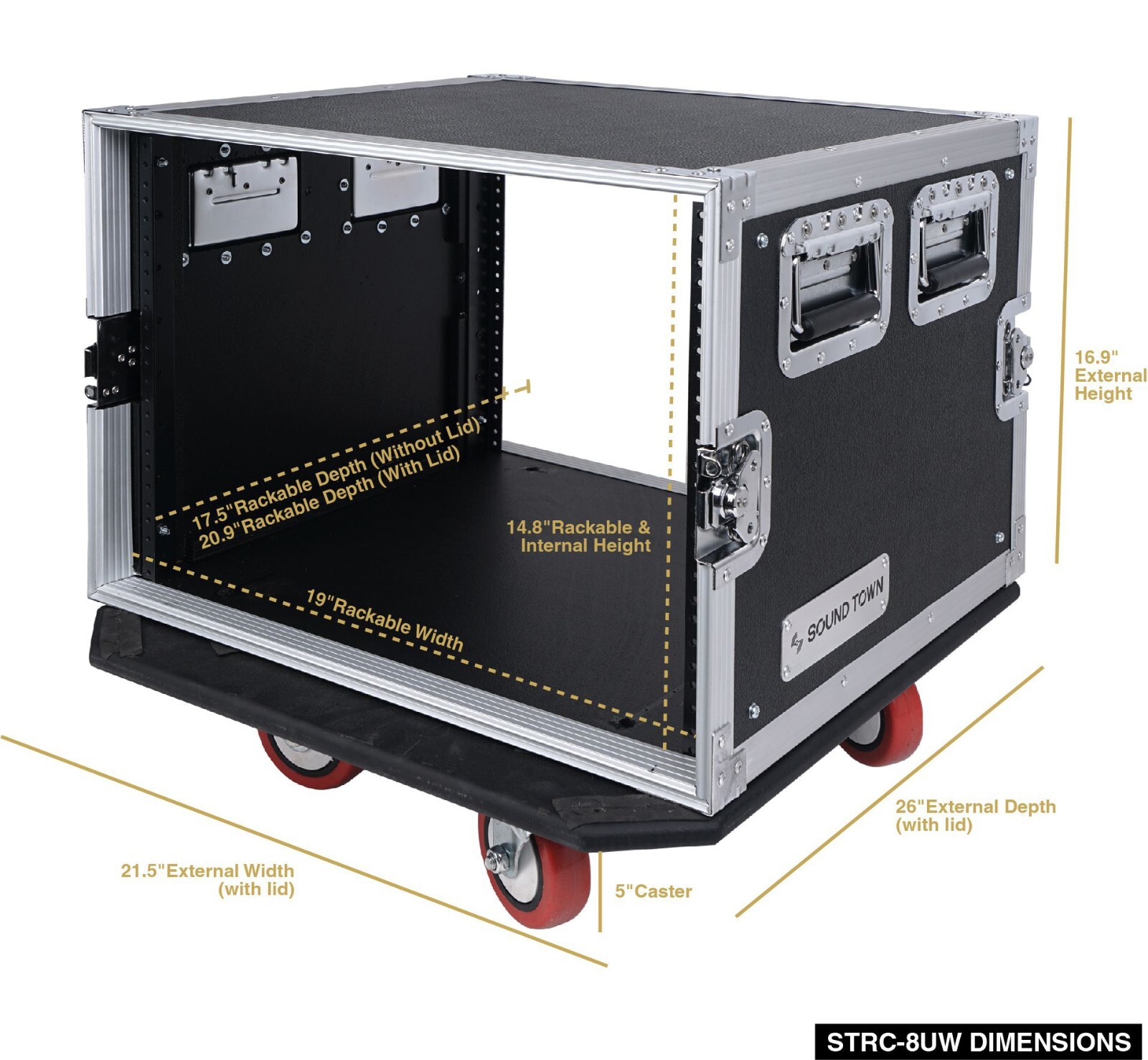 Sound Town 8U Rack Case, 8-Space with 21” Depth Plywood Metal Corners ...