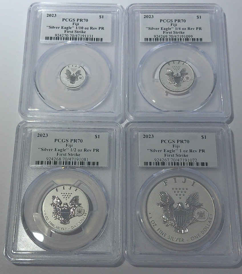 2023 $1 PCGS Reverse PR70 FS .999 Fine 4 Coin Fiji Fractional Silver ...