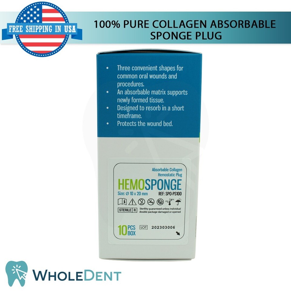 1X Dental Hemosponge 100% Pure Collagen Sponge Plug Sterile 10pcs ...
