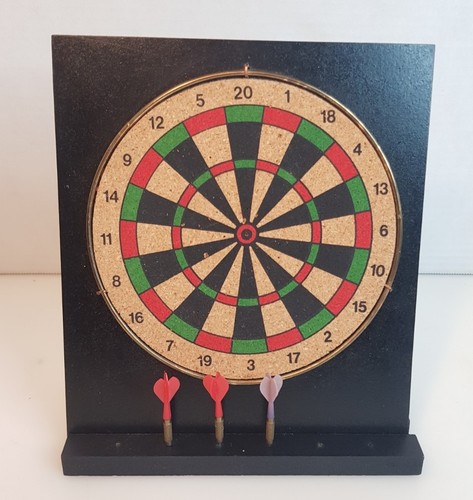 Vintage Mini Wooden 8" Desktop Dart Board Office Game W/ 3 Darts | eBay