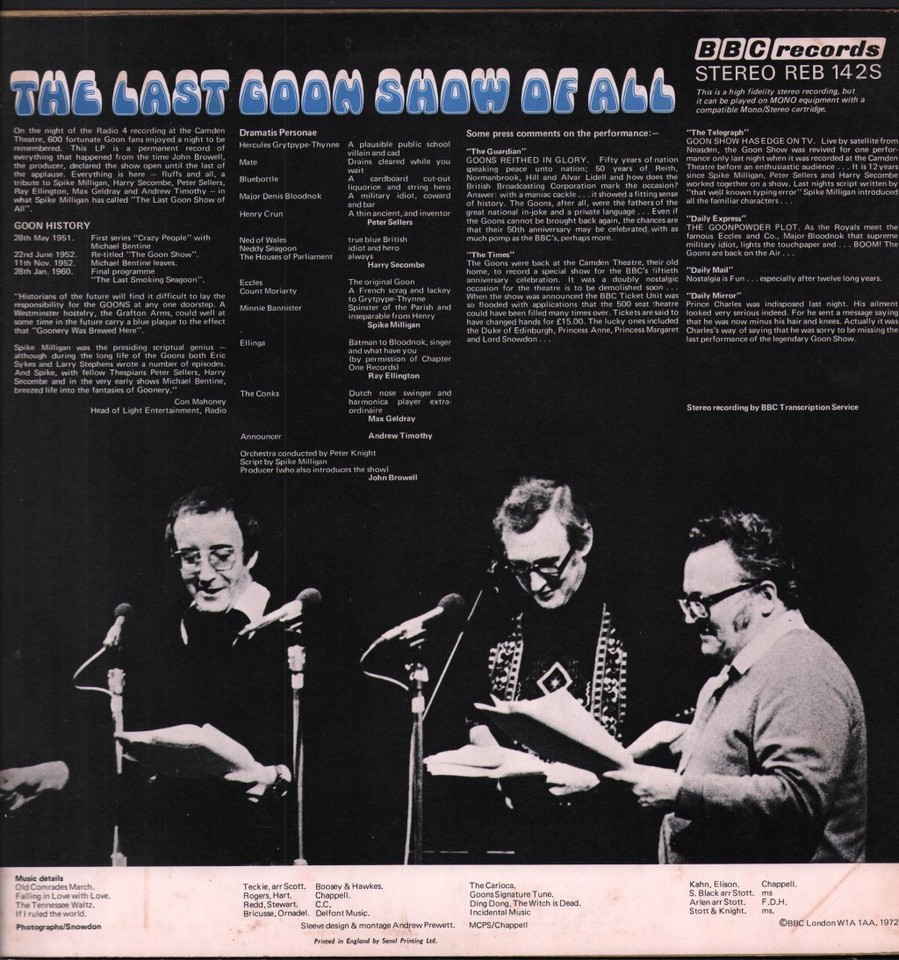 Goons Last Goon Show of All LP vinyl UK Bbc 1972 Brown sleeve issue ...