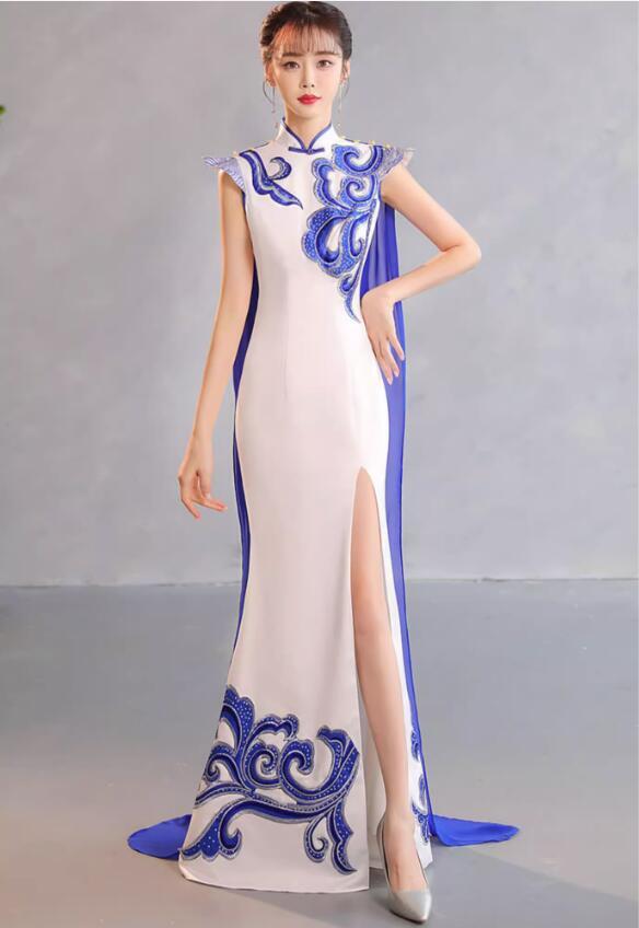 Trendy Mandarin Collar embroidery Cheongsam Sexy Banquet Bodycon ...