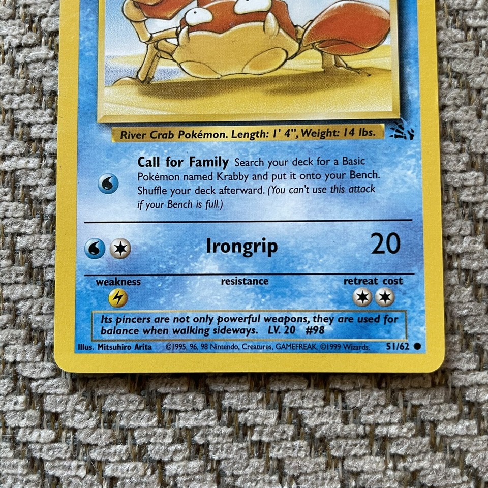 RARE 1999 WOTC Pokemon Fossil Krabby Card "Slash" Logo Symbol Error 51/ ...