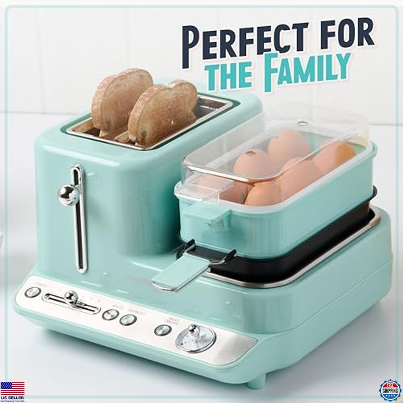 Retro 3-in-1 Breakfast Station with Egg Steamer, Griddle & Toaster ...